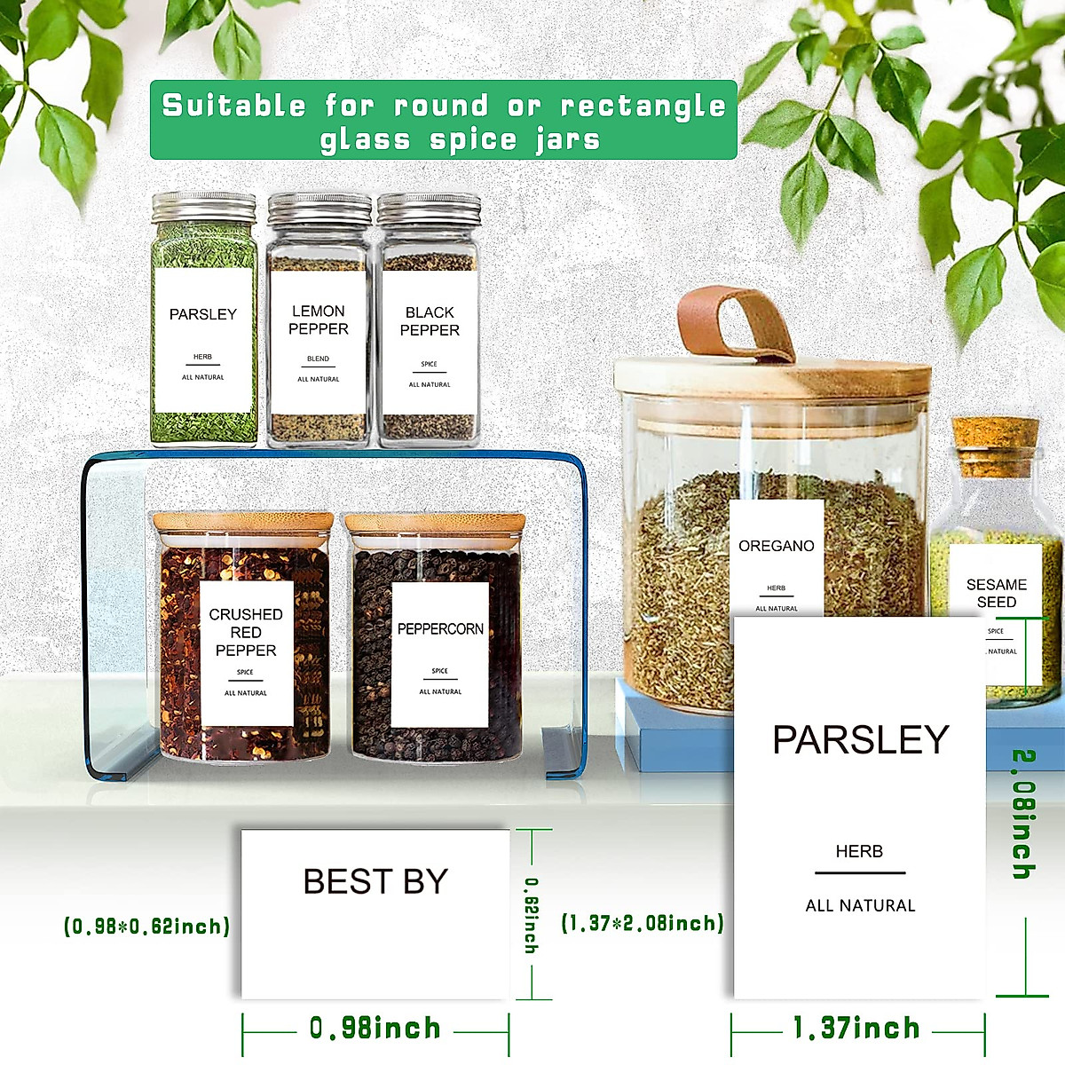 GPOVVIMX 191 Spice Jar Labels Preprinted Minimalist Stickers - White Waterproof Label - Fit Round or Rectangle Spice Jars - Herb Seasoning Kitchen Pantry Labels