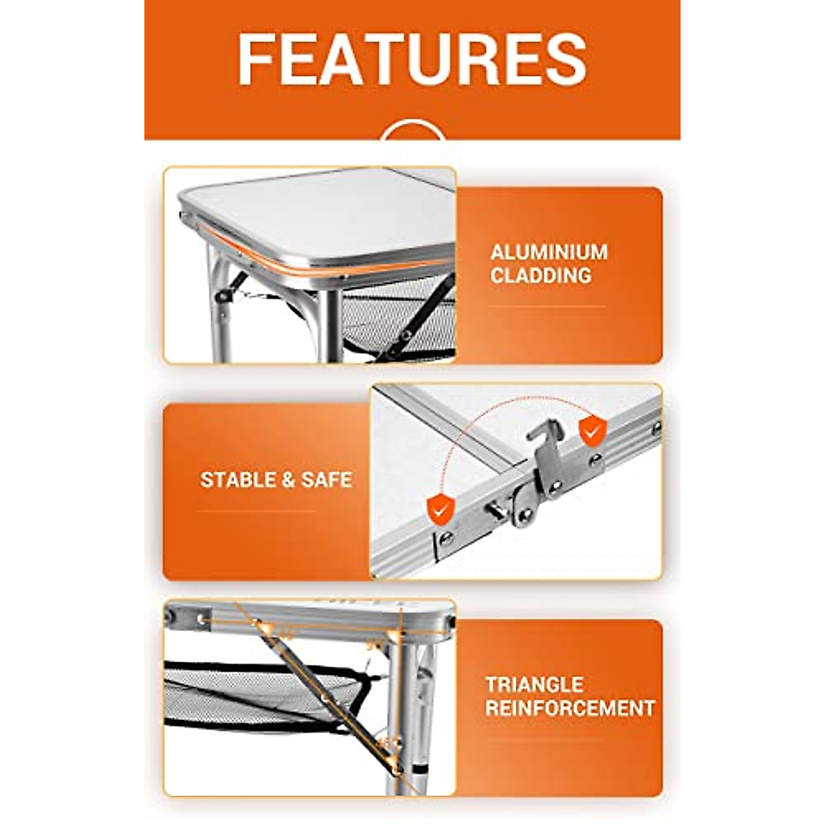 Nice C Card Table, Folding Picnic Table, Small Table, Adjustable Height Folding Table, Camping, Outdoor, Portable Lightweight Aluminum, with Carry Handle for Beach, Indoor, Office (Small)