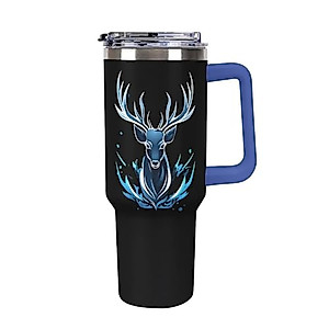 Watercolor Deer 40 Oz Car Cup Stainless Steel Travel Mug Leak-Proof Insulated Tumbler with Handle Deep Blue-style