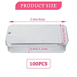 DAJAVE 100 Pack Metal Slide Top Tin Containers, 0.5 oz Mini Metal Tin Containers, Rectangle Metal Tin Box with Slide Lids for Lip Balm Jewelry Crafts Pills(Silver)