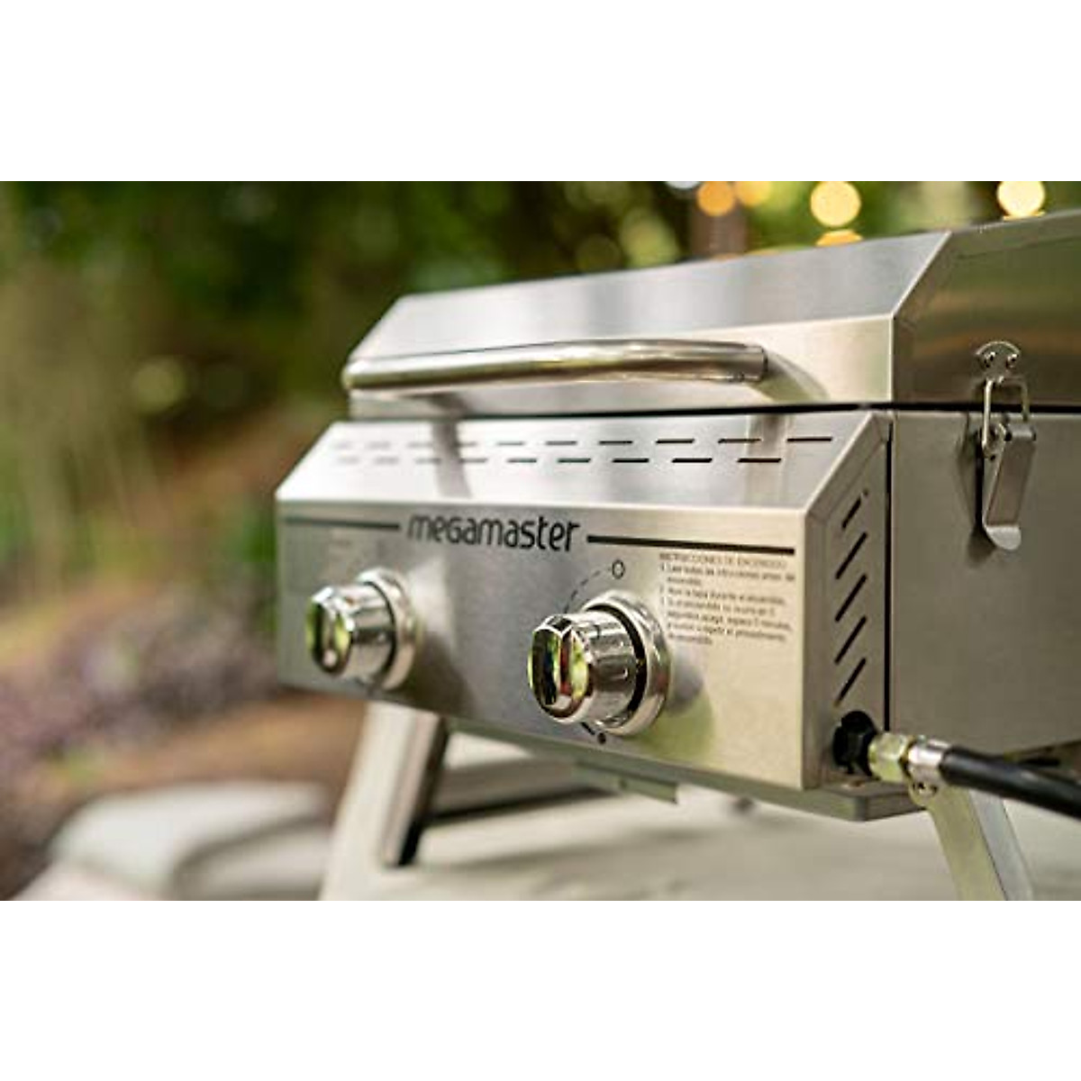 Megamaster Premium Outdoor Cooking 2-Burner Grill, Outdoor Cooking While Camping, Outdoor Kitchen, Patio Garden, Barbecue with Two Foldable legs, Silver in Stainless Steel