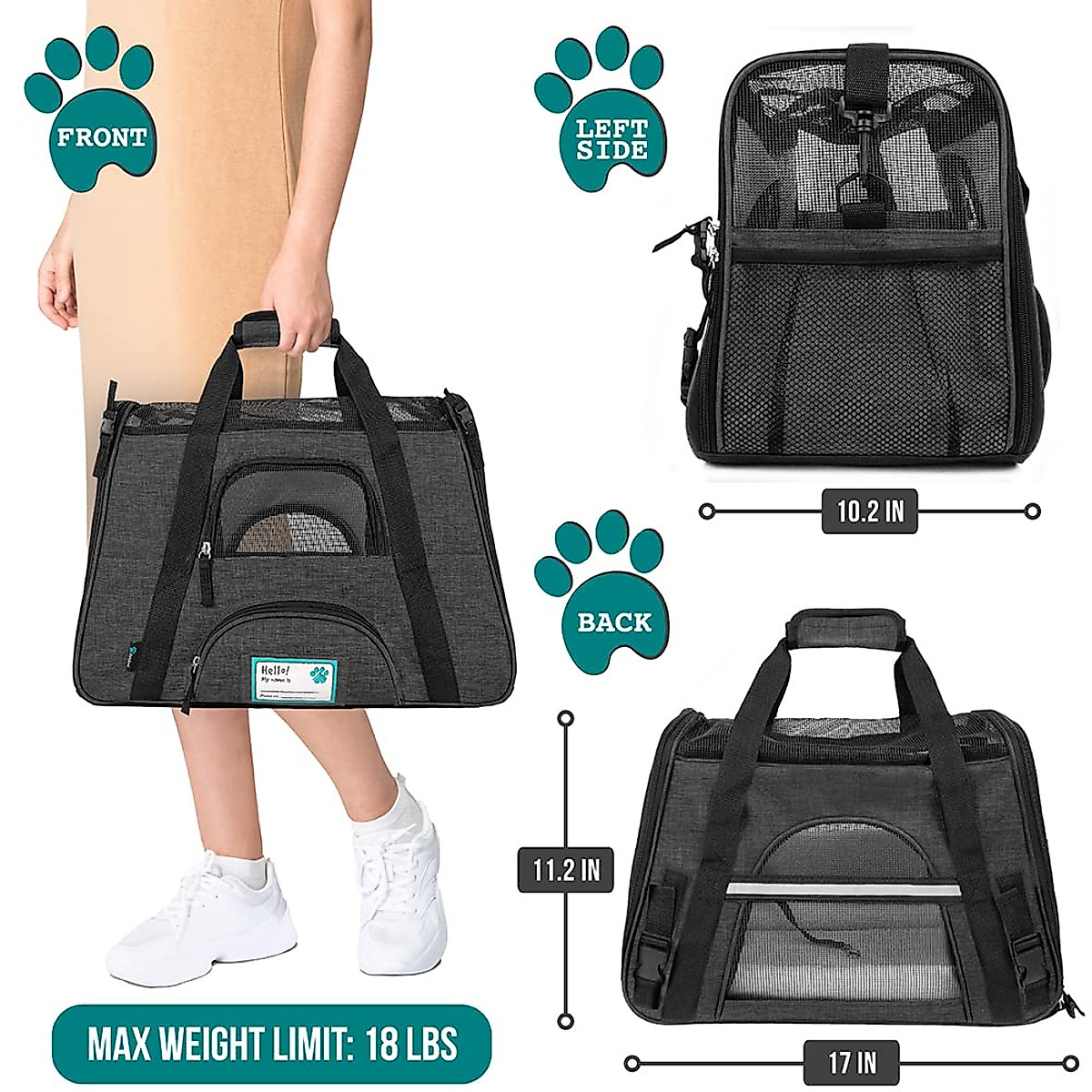 PetAmi Airline Approved Pet Carrier for Cat, Soft Sided Dog Carrier Small Dog, Cat Travel Supply Accessories Indoor Cat, Ventilated Pet Carrying Bag Medium Large Kitten Puppy, Small Heather Dark Gray
