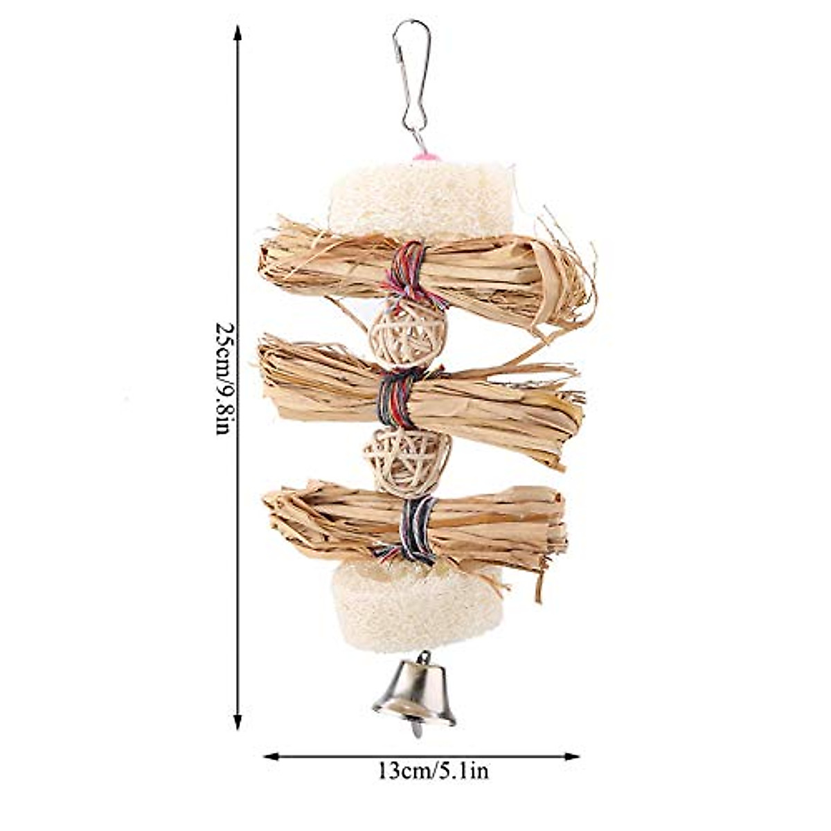 Parrot Chew Toy, Funny Natural Straw Bird Chewing Toy Parrot Cage Hanging Climbing Toy with Bell Straw Bird Chewing Toy