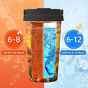 GTKSYNVE Reusable Coffee Mug with Lid and Handle, Dreamlike Sunset Of A Sunflower Field Tumbler for Hot & Cold Drinks 16oz Stainless Steel Insulated Coffee Tumblers Double Wall Vacuum Thermal Cup