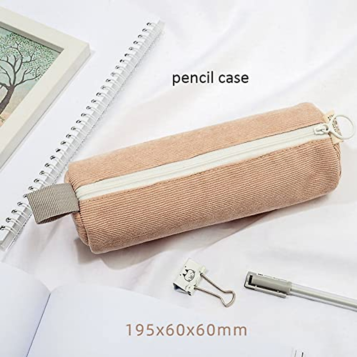 SUNAVY Women Corduroy Tote Bag, Girls Casual Shoulder Handbags Large Capacity with Zipper and Outer Pocket for School Library Travel (Brown)