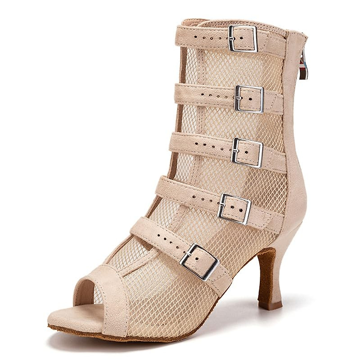AOQUNFS Women Ballroom Dance Shoes Peep Toe Latin Salsa Preformance Practice Party Dance Boots,Y006,Beige-6.5, US 6