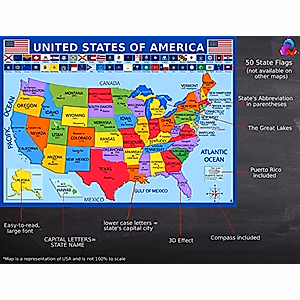 World Map Poster and USA Map with Extra Features - Laminated Educational Poster (14x19.5 in) – Maps for Kids, Classroom Decorations, Preschool and Elementary Learning, Teacher Supplies
