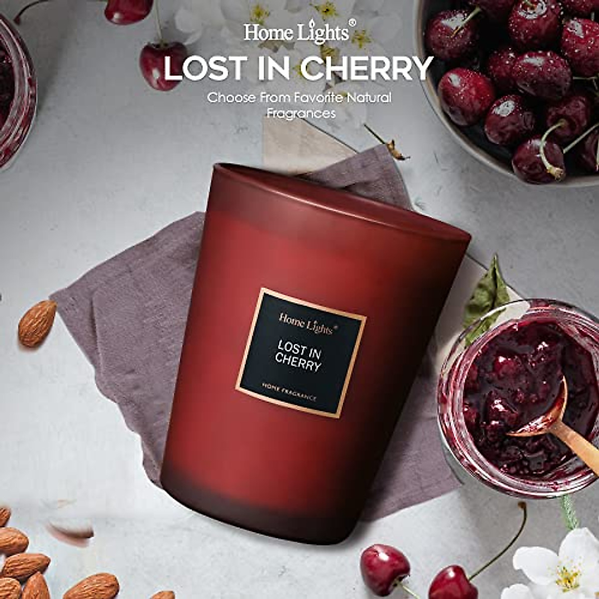 HomeLights Highly Scented Candles, Big 33.3 oz for Home, Natural Soy Aromatherapy Candles, Smokeless Long Lasting 130 hrs with 3 Cotton Wicks, Candles Gifts for Women & Men - Lost in Cherry