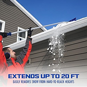 Snow Joe RJ207M 20-Foot Extendable Scratch Free Aluminum Snow Shovel Roof Rake, Blue