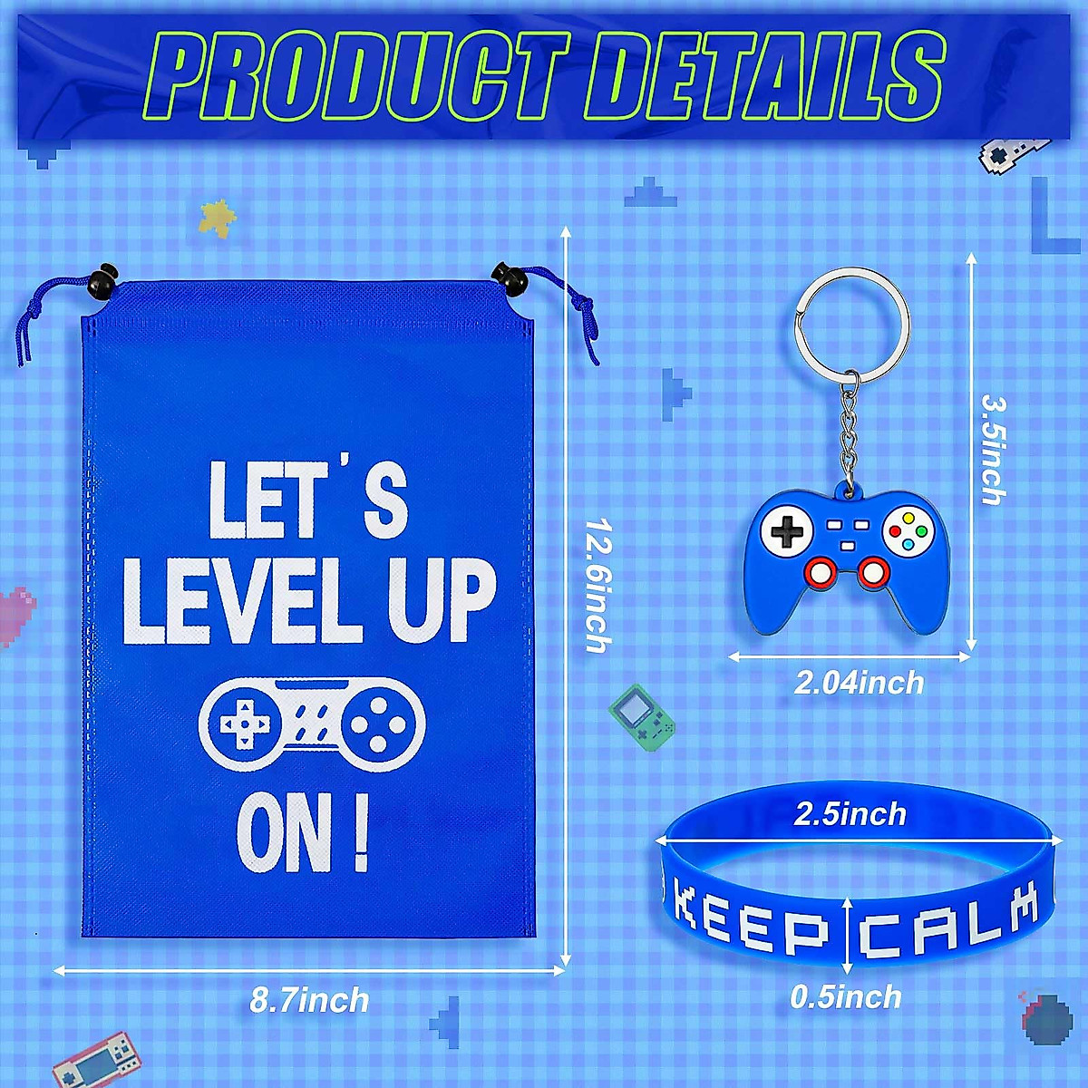 Shappy 36 Pieces Includes Video Game Bracelets Wristbands Gaming Party Bags with Drawstring Game Controller Keychains for Video Game Birthday Party Favors Supplies