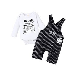 Crazyme Baby Boy Girl Clothes 2PCs Outfit Set Nightmare Before Bedtime Skull Christmas Clothing Set (Boy Black, 6-9 Months)
