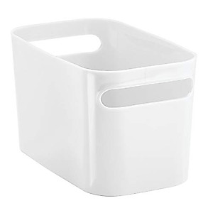 iDesign Una BPA-Free Plastic Storage Bin With Handles, 10" x 6" x 6", White