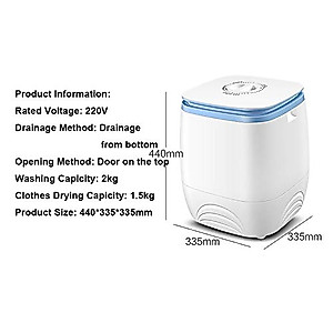 ZLXDP Electric Mini Clothes Washing Machine Top Loading Semi-Automatic 2.0kg Garment Washer+1.5kg Dryer Single Tub Cloth Drying (Color : E)