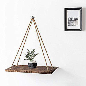 Mkono Hanging Shelves Boho Wall Decor Set of 2 Rustic Wood Floating Shelf with Rope Photo Plants Display Room Decor Aesthetic for Bedroom Bathroom Home Office College Dorm
