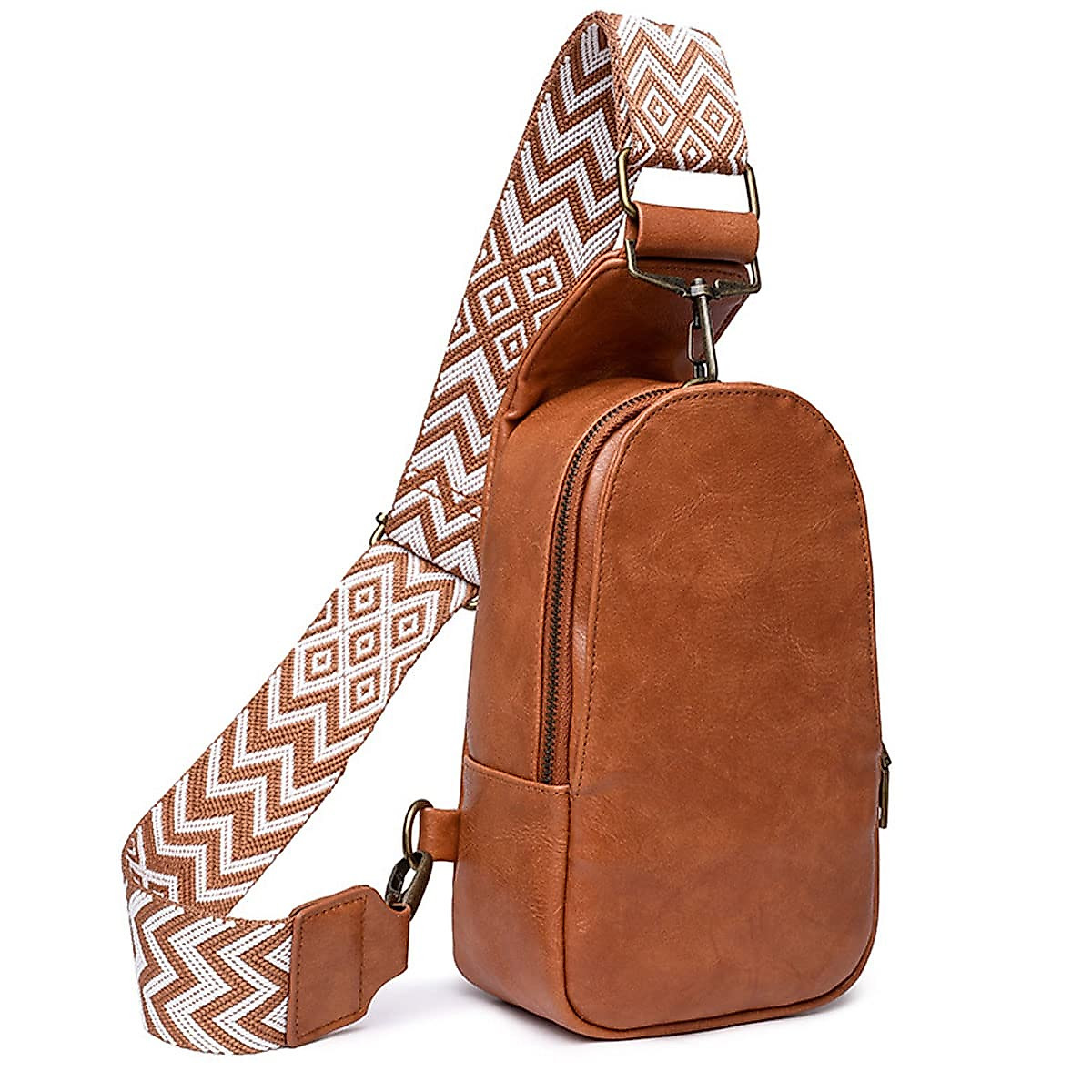 Crossbody Sling Bag for Women Leather Small Fanny Pack Purse Chest Bag PU Sling Backpack Multipurpose for Women Traveling Hiking（Brown）