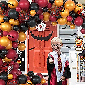 Magic Wizard School Balloon Garland Arch Burgundy Black Gold Latex Balloons Confetti Balloon Bat Sticker Tie Glasses Frame Set for Baby Shower Birthday Party Decorations