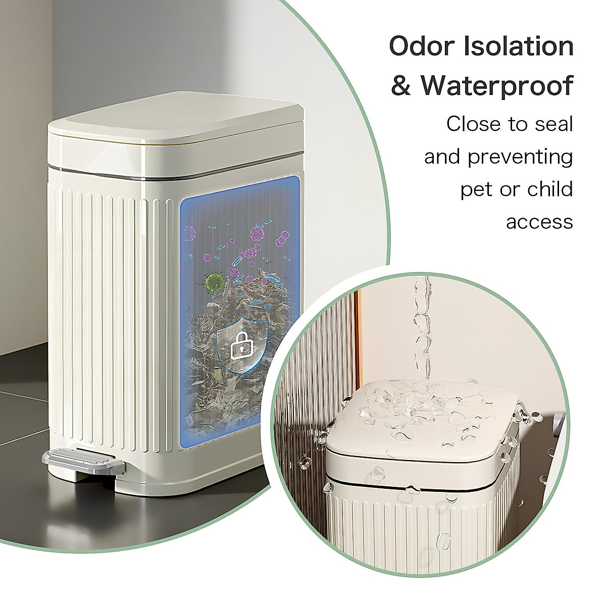 Small Bathroom Trash Can with Lid, Press-Top Lid & Foot Pedal 2-in-1 Garbage Can, 2.6 Gal Plastic Wastebasket Soft Close, Dog proof, Slim Step-On Trash Bin for Kitchen, Office, Bedroom, Dorm-White-10L