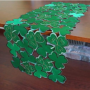 GRANDDECO St. Patrick's Day Table Runner,Applique Embroidered Cutwork Clover Dresser Scarf for Home Kitchen Dining Spring Holiday Tabletop Decoration, Green,Runner 13"×34"