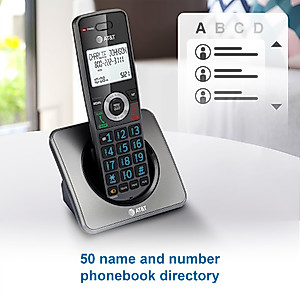 AT&T GL2101-2 DECT 6.0 2-Handset Cordless Home Phone with Call Block, Caller ID, Full-Duplex Handset Speakerphone, 2" White Backlit Display, Lighted Keypad (Graphite & Black)