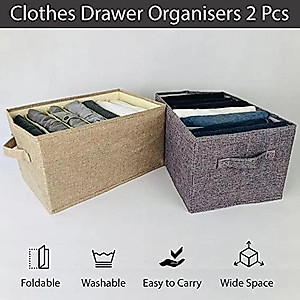 Wardrobe Clothes Organizer for Folded Clothes, Upgrade Closet Organizers With 7 Grids Clothes Folding Storage with Handle Cotton Fabric Closet Storage 2PC (Gray and Beige Cotton Material) (cotton)