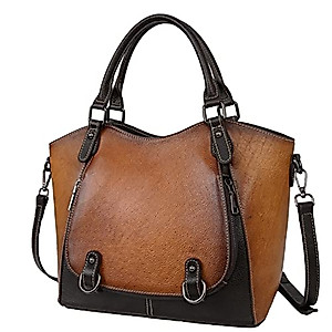Iswee Retro Leather Stachel Handbags Top Handle Bags Tote Bag Designer Shoulder Bag Crossbody Bags for Women (Dark Brown)