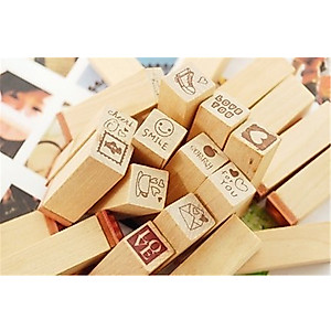 Pack of 25 Pcs Small Heart Shape Wooden Rubber Stamps with Box for DIY Craft Card and Photo Album (Red)