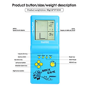 HLF 3.5-inch Large Screen Retro Brick Game Console for The 80s/90s Building Block Game Racing/Tank Game Built-in 23 Classic Games Nostalgic Puzzle Children's Game Console (Blue)