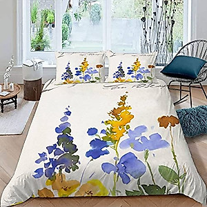 Quilt Cover Twin Size Wildflowers 3D Bedding Sets Pattern Duvet Cover Breathable Hypoallergenic Stain Wrinkle Resistant Microfiber with Zipper Closure,beding Set with 2 Pillowcase