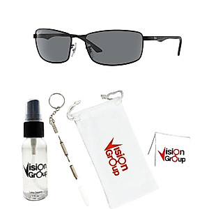 Ray-Ban RB3498 Sunglasses + Vision Group Accessories Bundle (Matte Black/Grey Polarized (006/81), 61, Millimeters)