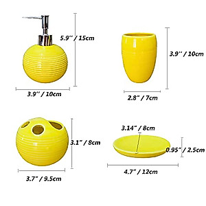 AONUOWE Bathroom Accessories Set 4PCS, Bathroom Decor Ceramic Accessories Sets Complete with Soap Dispenser, Toothbrush Holder, Tumbler, Soap Dish(Yellow)
