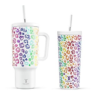 Meoky 40 oz Tumbler with Handle and Straw, 24 oz Insulated Tumbler with Lid and Straw, Stainless Steel Vacuum Insulated Tumbler, Keeps Cold, 100% Leak Proof, Fits in Car Cup Holder (Kiss)