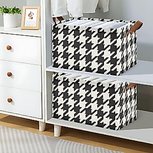 Lotupokon Classic Houndstooth 2 Pack Fabric Storage Bins for Shelves Collapsible Cube Storage Bin Basket Storage Cubes with Handle Under The Bed Storage Bins for Home Office Clothes Closet