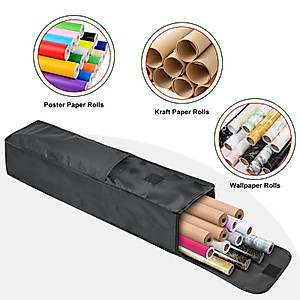 bruwaa 2 Psc Gift Wrapping Paper Organizer Storage Bag Containers with Pocket and Handles, 29" x 5.5" x 5.5", Black