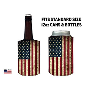 Rustic USA Flag Collapsible Beer Can Bottle Beverage Cooler Sleeves 2 Pack Gift Set