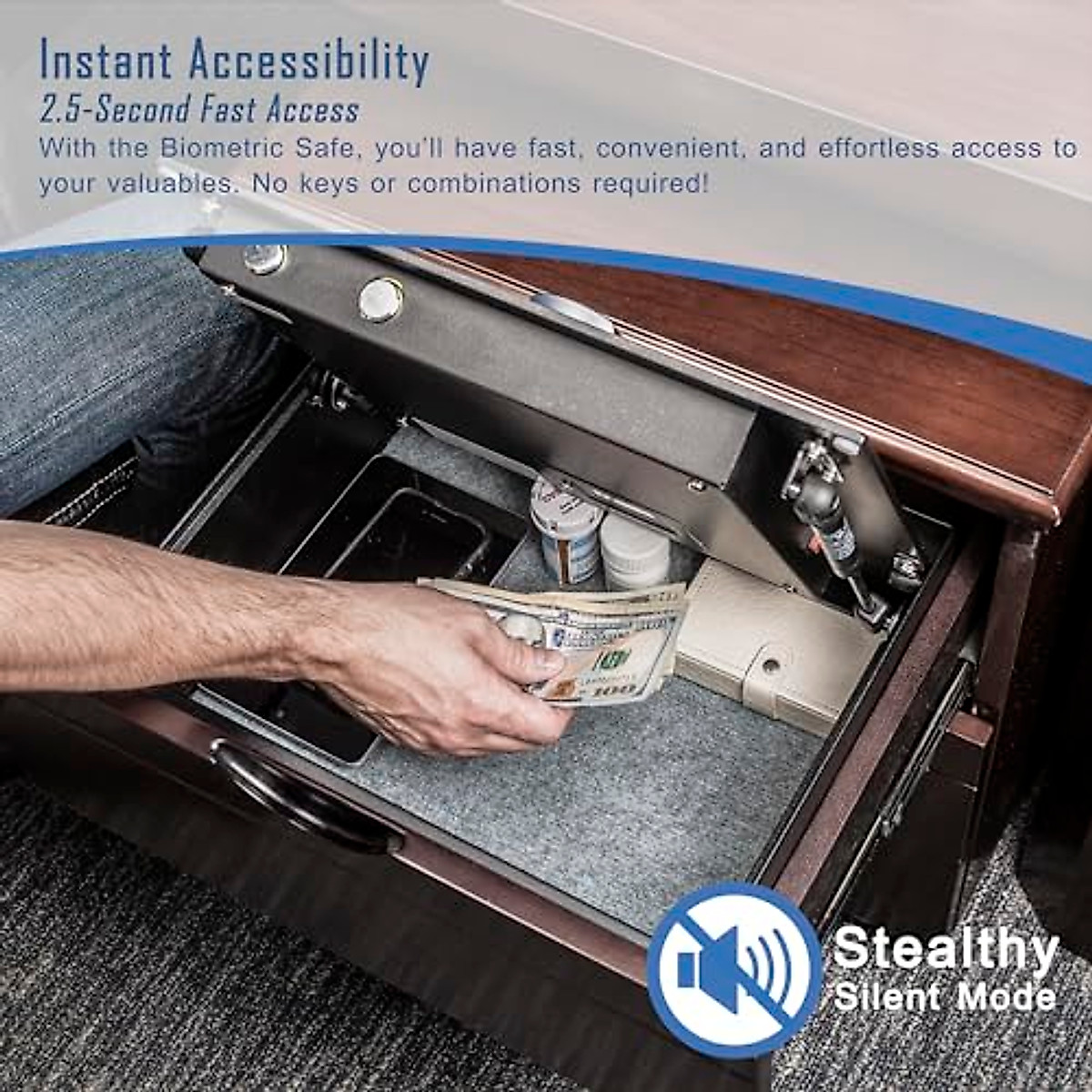 BARSKA AX11556 Biometric Fingerprint Top Opening Security Drawer Safe Box 0.23 Cubic Ft, Multi, One Size , Black , 14.75 x 11.25 x 5