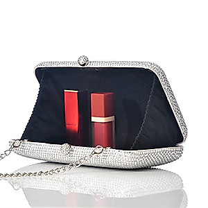 Sparkling Rhinestone Evening Bag Full Crystal Clutch Bag for Women Chic Formal Party Wedding Bridal Promp (Silver)