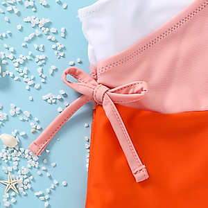 YOUNGER TREE Toddler Girl One Piece Swimsuit Color Block Stripe Swimwear Summer Beach Bathing Suit 12M-5T (2-3T, Orange White)