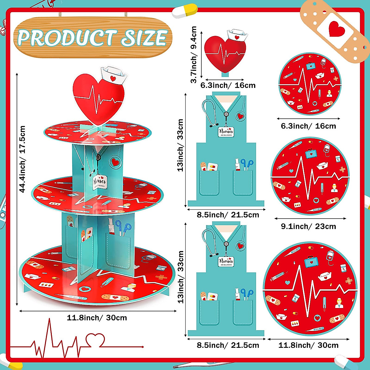 3 Tier Nurse Graduation Party Decoration Nurse Themed Party Decorations Nurse Party Cupcake Stand Medical Rn Themed Party Supplies Nursing Themed Cupcake Holder Decor for Doctors Nurses Day