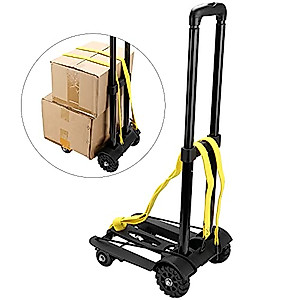 HEIHAK 99 lbs 4 Wheel Folding Luggage Cart, Portable Utility Cart with Bungee Cord and Storage Pouch, Collapsible Lightweight Folding Hand Truck for Luggage, Travel, Shopping, Moving, Office, Black