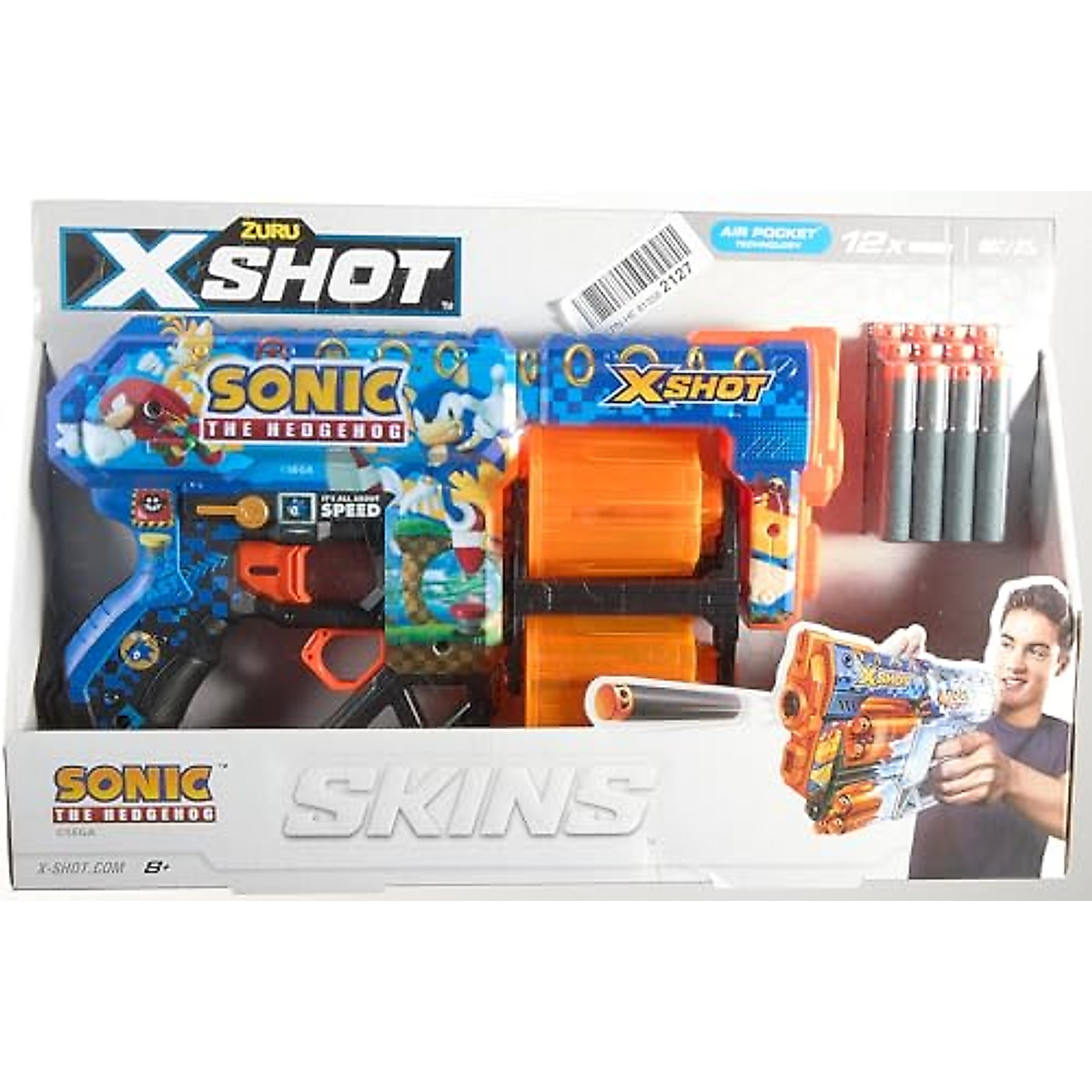 X-Shot Skins Dread Foam Blaster (12 Dart) by ZURU x Sonic The Hedgehog Toy for Kids, Teens, Adults