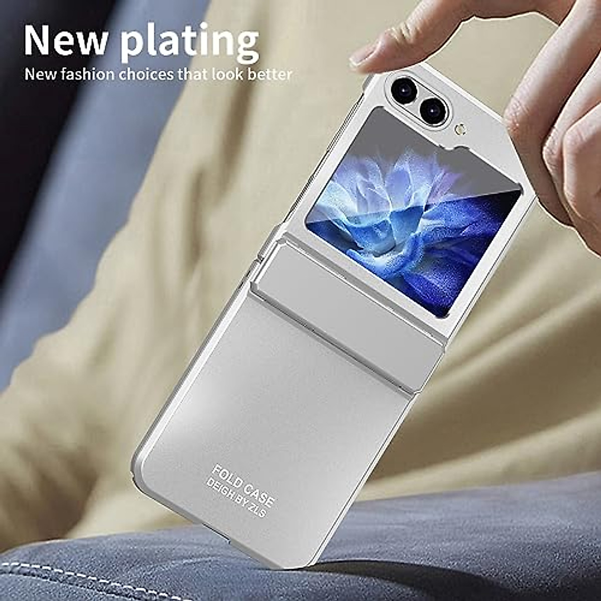 Phone Case Compatible with Samsung Galaxy Z Flip 5 Case with Hinge Protection,Slim Thin Shockproof Hard Full-Body Protective Phone Case Cover for Flip5 5G Phone Phone Protector (Color : Silvery)