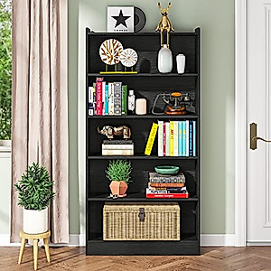Tribesigns 72-inch Tall Bookcase, Modern 6-Tier Black Library Bookshelf with Storage Shelves, Large Open Bookcases Wood Display Shelving Unit for Bedroom Living Room Office, Floor-Standing (Black)