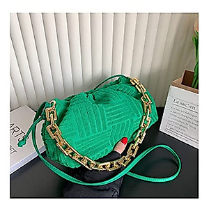 Soft Cotton Shoulder Bag for Women Metal Chain Clutch Hobo Evening Handbags Cross Body Color Green