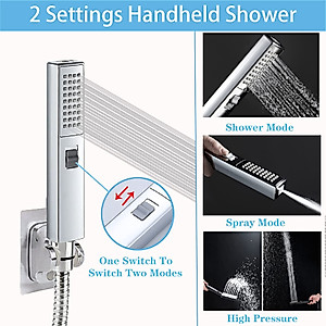 High Pressure Square Rain Shower Head with Handheld Spray Combo, Equipped with 78" Stainless Steel Hose, 3 Way Diverter Valve, Adhesive Shower Head Holder, Dual Shower Head Set, Chrome,AWAXFOLO