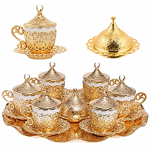 Alisveristime 27 Pc Turkish Greek Arabic Coffee Espresso Cup Saucer Set (Gelincik) (Gold)