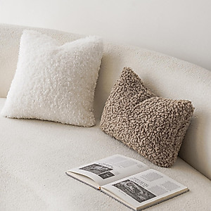 Foindtower Set of 2 Curly Teddy Wool Pillow Covers Decorative Boucle Textured Lumbar Throw Pillow Faux Fur Pillowcases Sheepskin Cushion Case for Sofa Bedroom Car 12"x20" Khaki