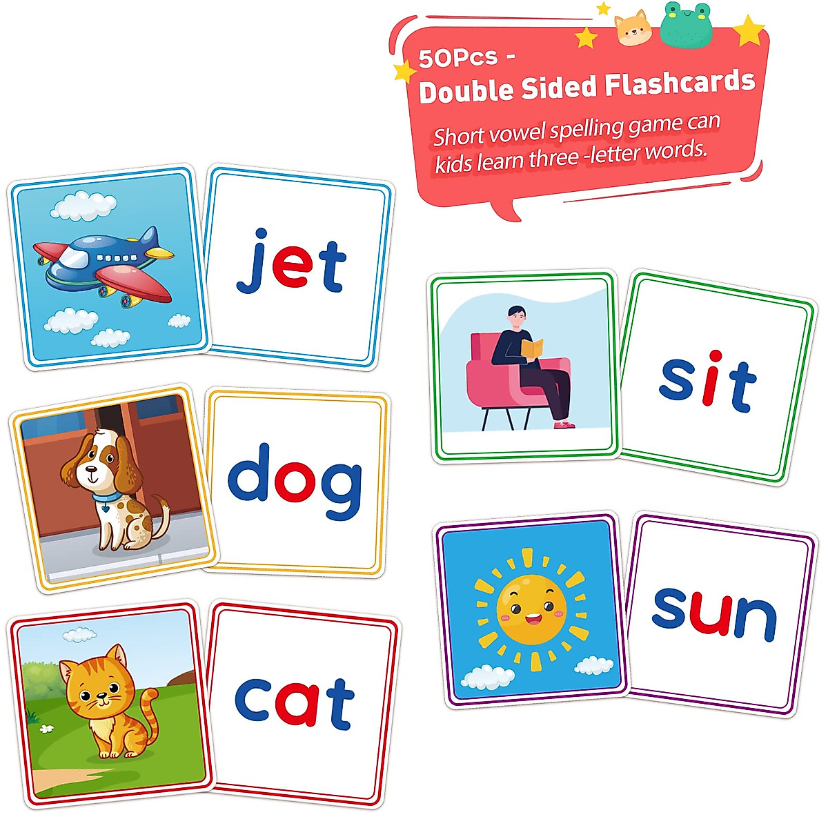 Wooden CVC Reading Spelling Game for Kids, Sight Words Flash Cards for Preschool Kindergarden Learning Activities, Montessori Educational Toys Gifts for 3 4 5 6 Year Old Kids