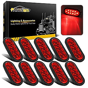 Partsam 10Pcs 6" Inch Oval Led Trailer Tail Lights Red 10 Diodes Grommet and Plug Waterproof Turn Stop Tail Brake Trailer Lights Replacement for RV Trucks