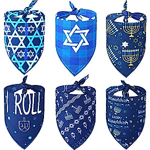 6 Pieces Hanukkah Dog Bandana Jewish Star Bandanas Chanukah Menorah Pet Scarf Set Kerchief Gift for Dog Pet Holiday Costume Clothes Accessories