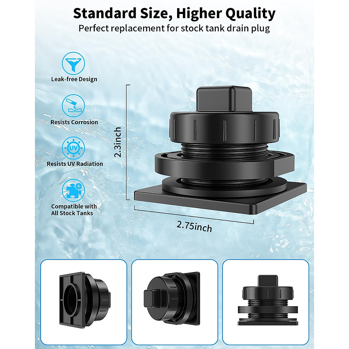 Stock Tank Float Valve, Stock Tank Drain Plug Kit for 50 70 100 150 300 Gallon Stock Tank, Leak-free Design, Use with 1MDB5,MDB6,MDB7,MDB8,1MDC1, for FG424288BLA FG424400BLA FG424500BLA FG424700BLA